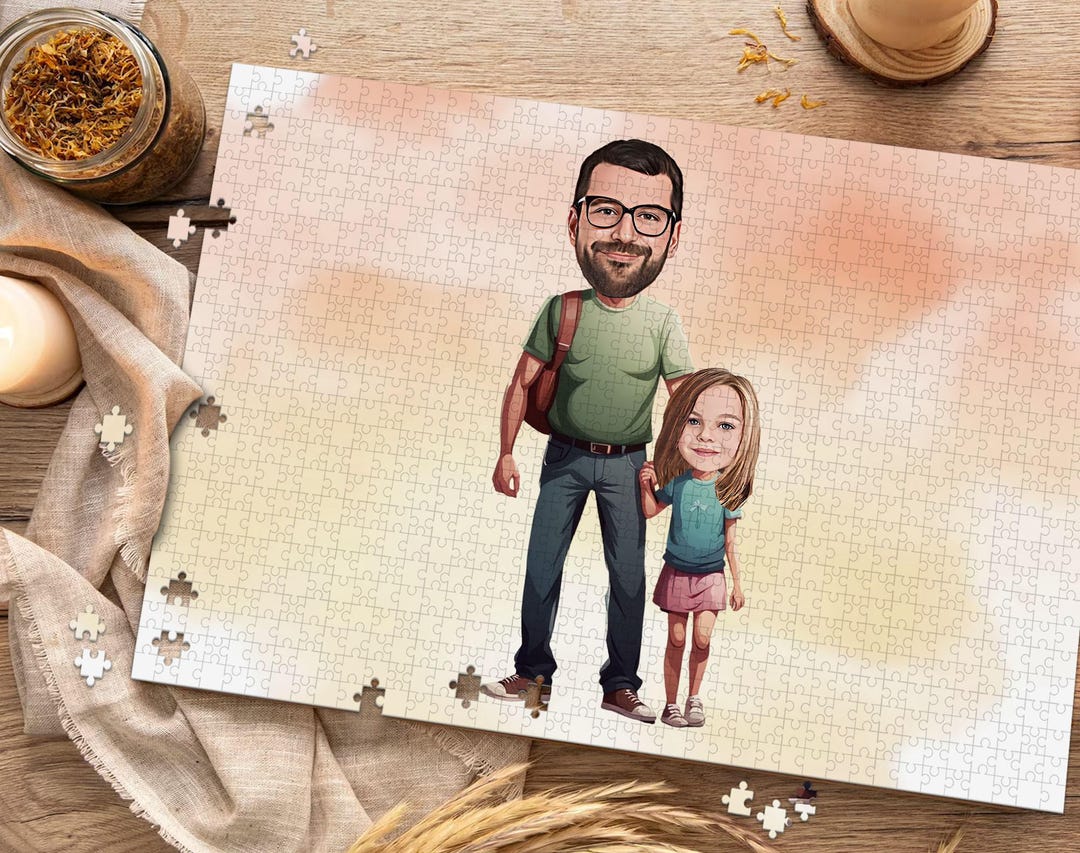 1000 Pieces Customizable Cartoon Dad and Daughter Jigsaw Puzzle, Custom ...