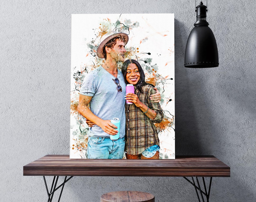 Personalized Couple Valentines Portrait Painting Canvas Wall Art ...