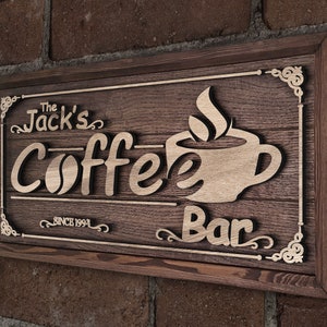 Personalized Handmade Oak Tree Coffee Shop Sign, Custom Wood Coffee Bar ...