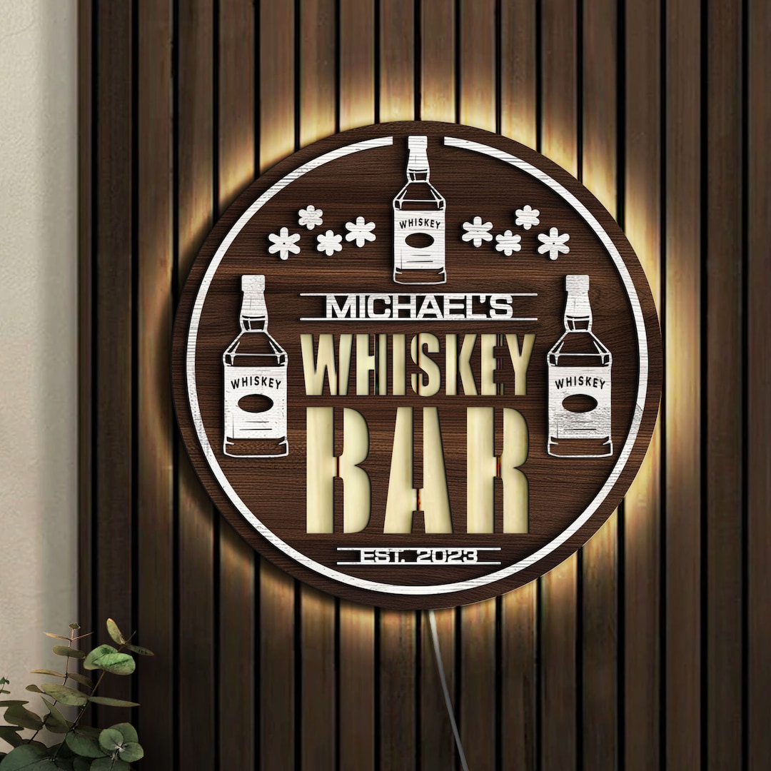 Personalized LED Light Wooden Bar Sign Custom Embossed Round - Etsy
