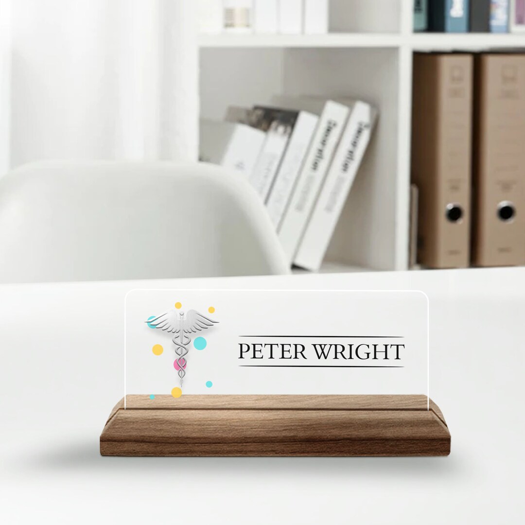 Personalized Transparent Acrylic Doctor Name Plate With Wooden Base ...