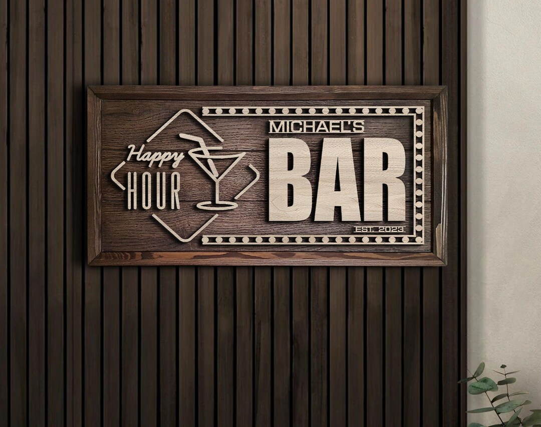 Personalized Handmade Oak Tree Bar Sign, Custom Wood Bar Sign, Bar and ...