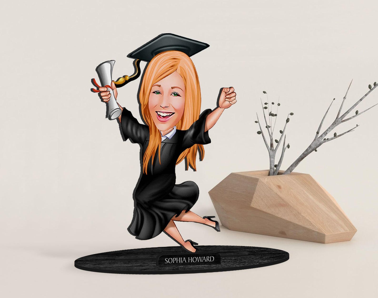 Personalized 3D Wooden Cartooned Graduate Figurine Trinket, Custom ...