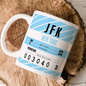 Personalized New York Airport Code Coffee Cup, Coffee Mug With Vintage ...