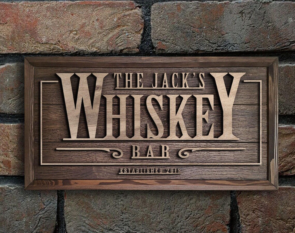 Personalized Handmade Oak Tree Bar Sign, Custom Wood Bar Sign, Bar and ...