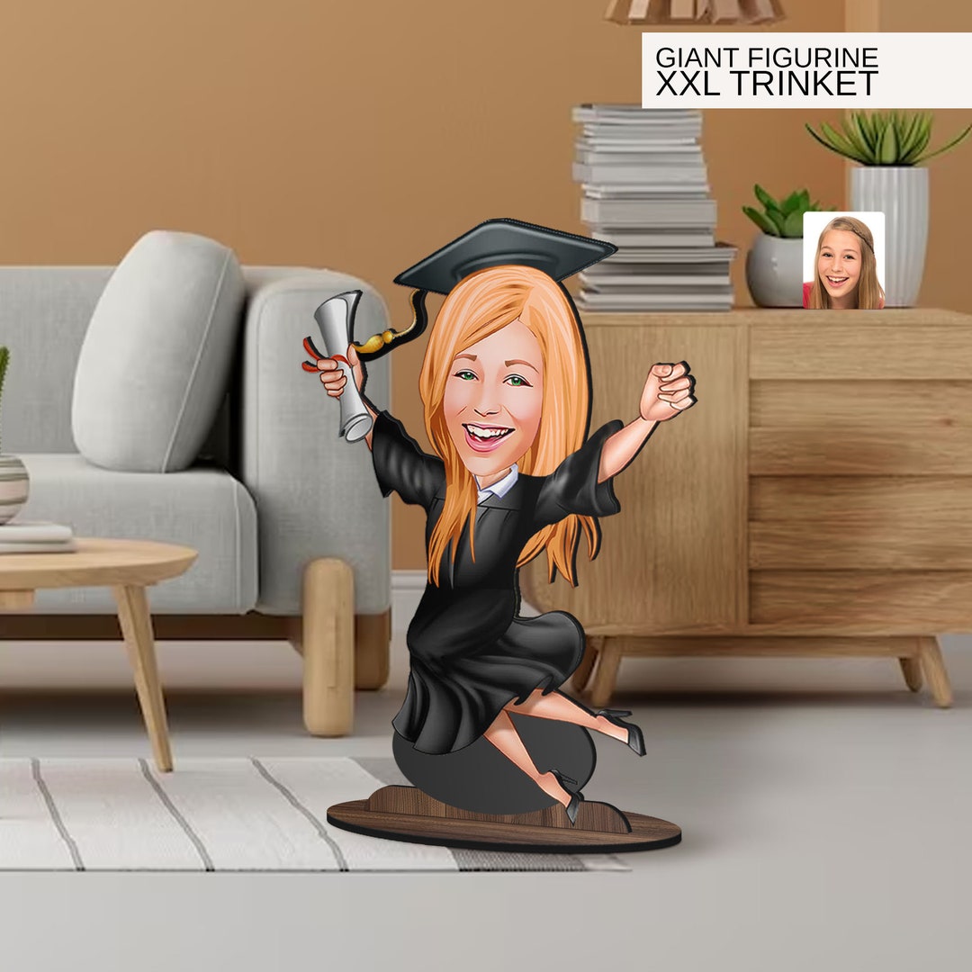 Personalized 3D Wooden Cartoon Graduation Oversized Figurine Trinket ...