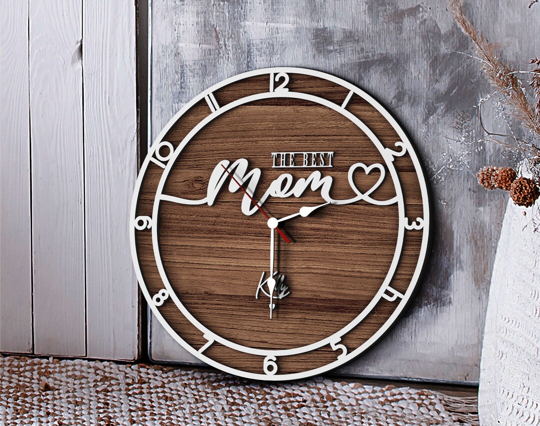 Personalized Embossed Wood Modern Wall Clock With Mothers Day Design ...
