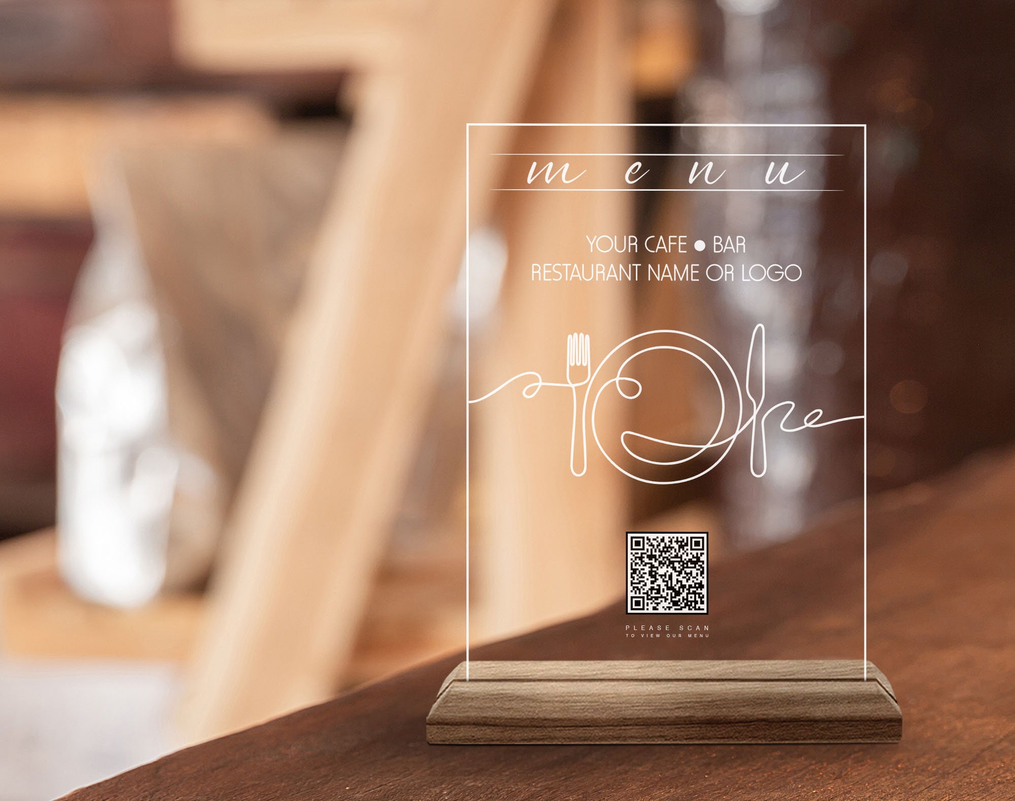 Custom Made QR Code Menu Sign Custom Natural Wood and Acrylic - Etsy