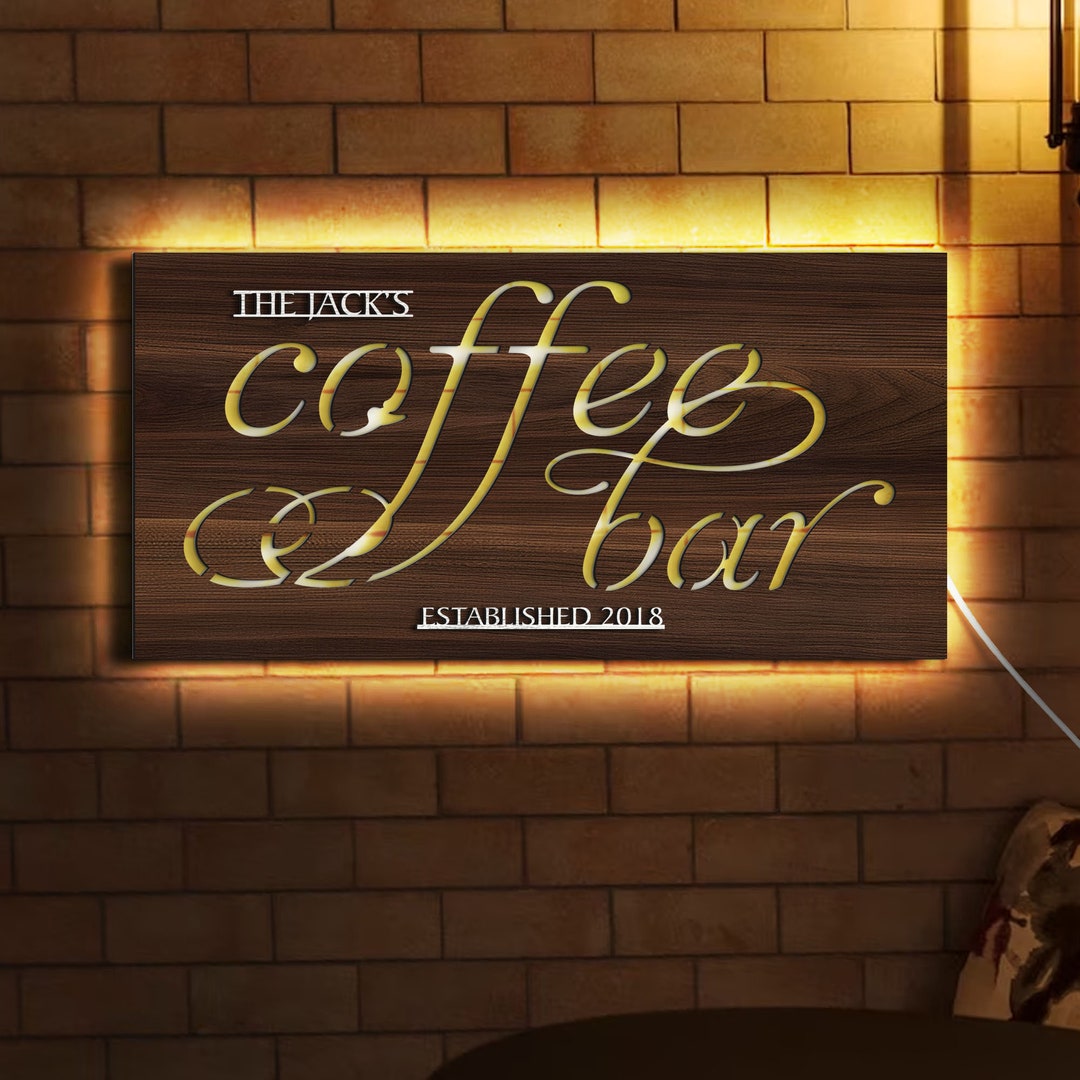 Personalized LED Light Wooden Coffee Bar Sign Custom Embossed - Etsy