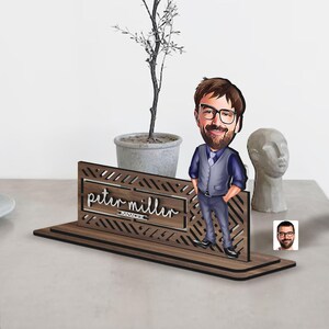 Personalized 3D Wooden Cartoon Name Plate Trinket, Caricature Figurine ...