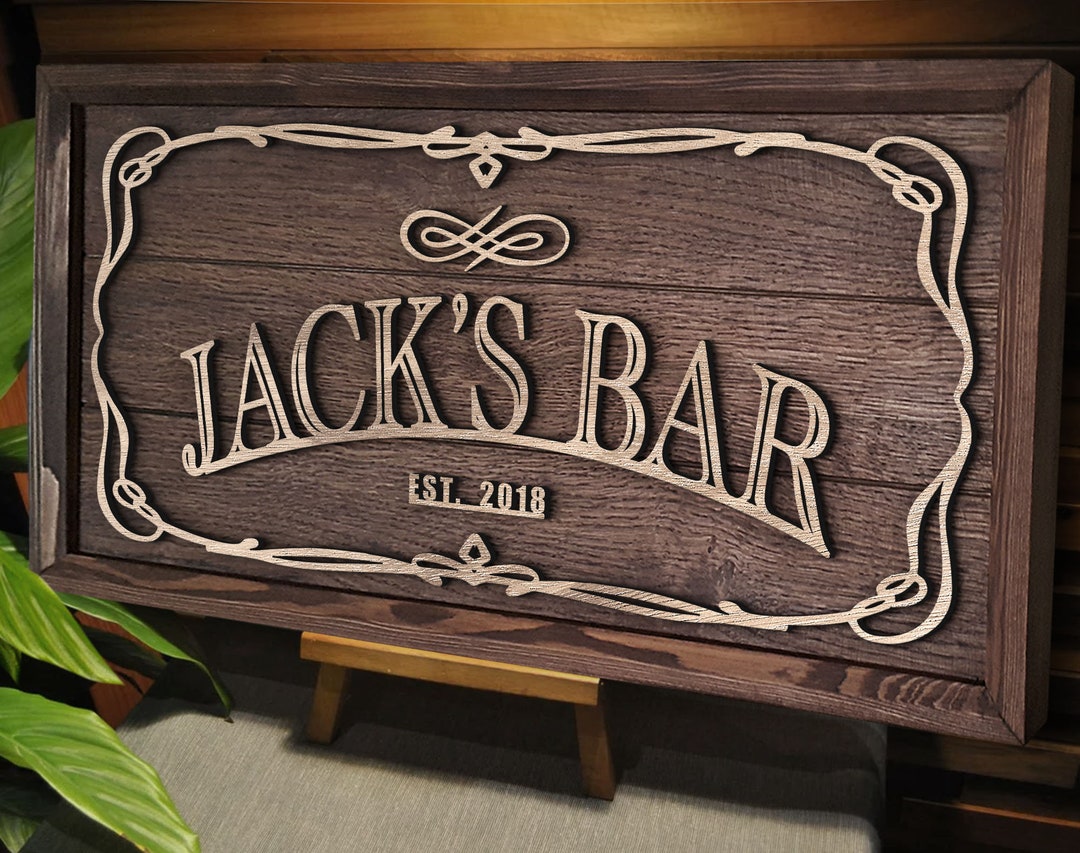 Personalized Handmade Embossed Oak Tree Bar Sign, Custom Wood Bar Sign ...