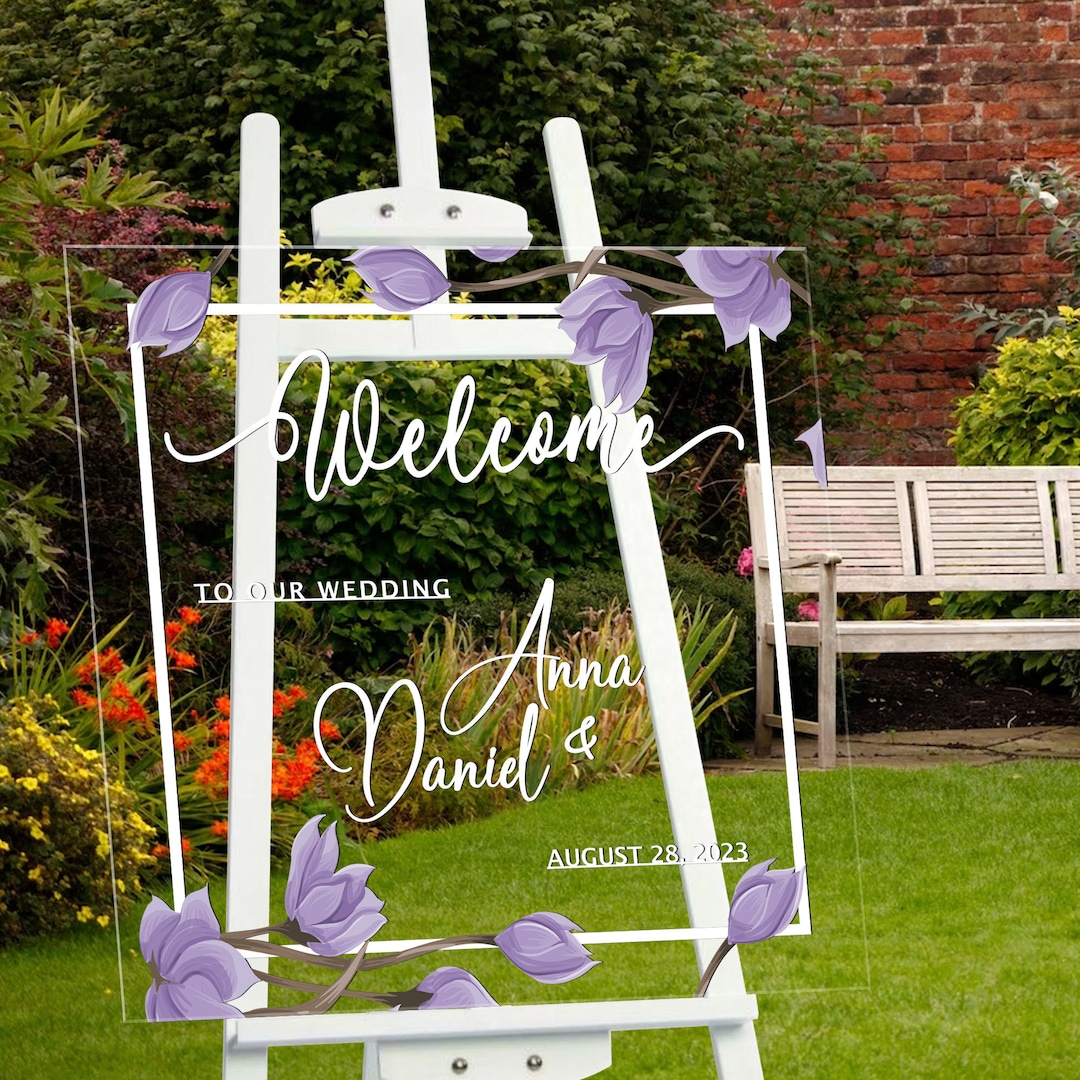 Personalised Clear Acrylic Welcome Wedding Sign, Modern Welcome Sign ...