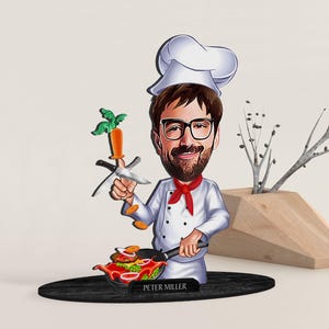 Personalized 3D Wooden Cartooned Chef Figurine Trinket, Custom Cartoon ...