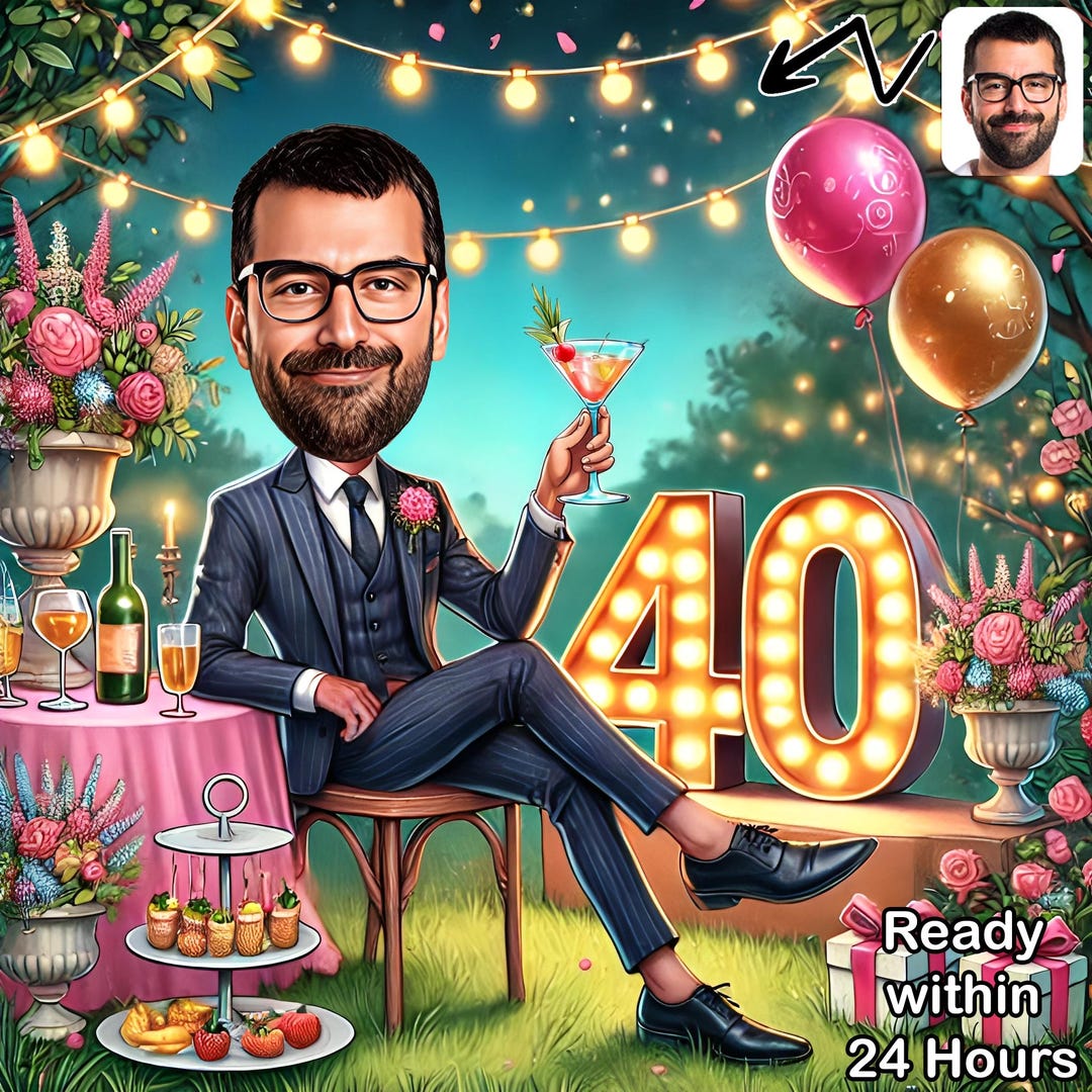 Personalized 40th Man Cartoon Portrait, 40th Birthday Caricature ...