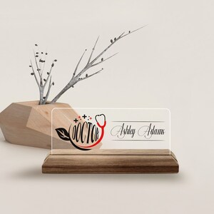 Personalized Transparent Acrylic Doctor Name Plate With Wooden Base ...