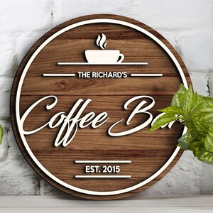 Personalized Coffee Bar Coffee Shop Sign Round Wooden Sign - Etsy