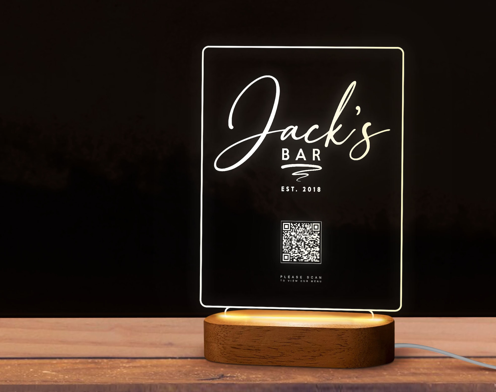 Custom LED Qr Code Menu Sign LED Decor With Natural Wood - Etsy