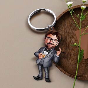 Personalized Cartoon Whiskey Bar Keychain, Whiskey Man Cartoon, Custom ...