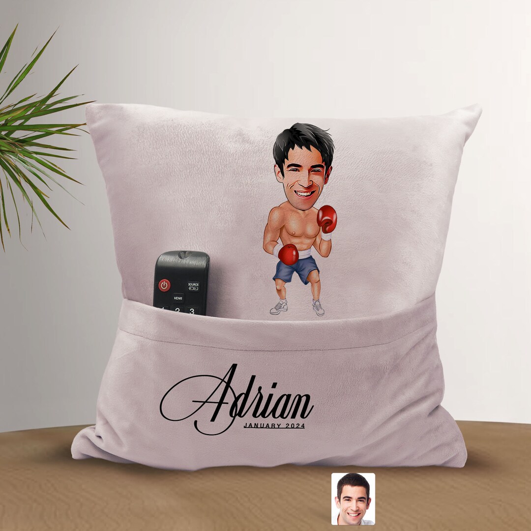Personalized Boxer Cartoon Pillow With Pockets, Custom Caricature ...