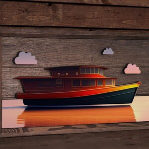 Handmade Oak Tree Boat / Sailboat Wood Painting, Custom Wood Wall Art ...