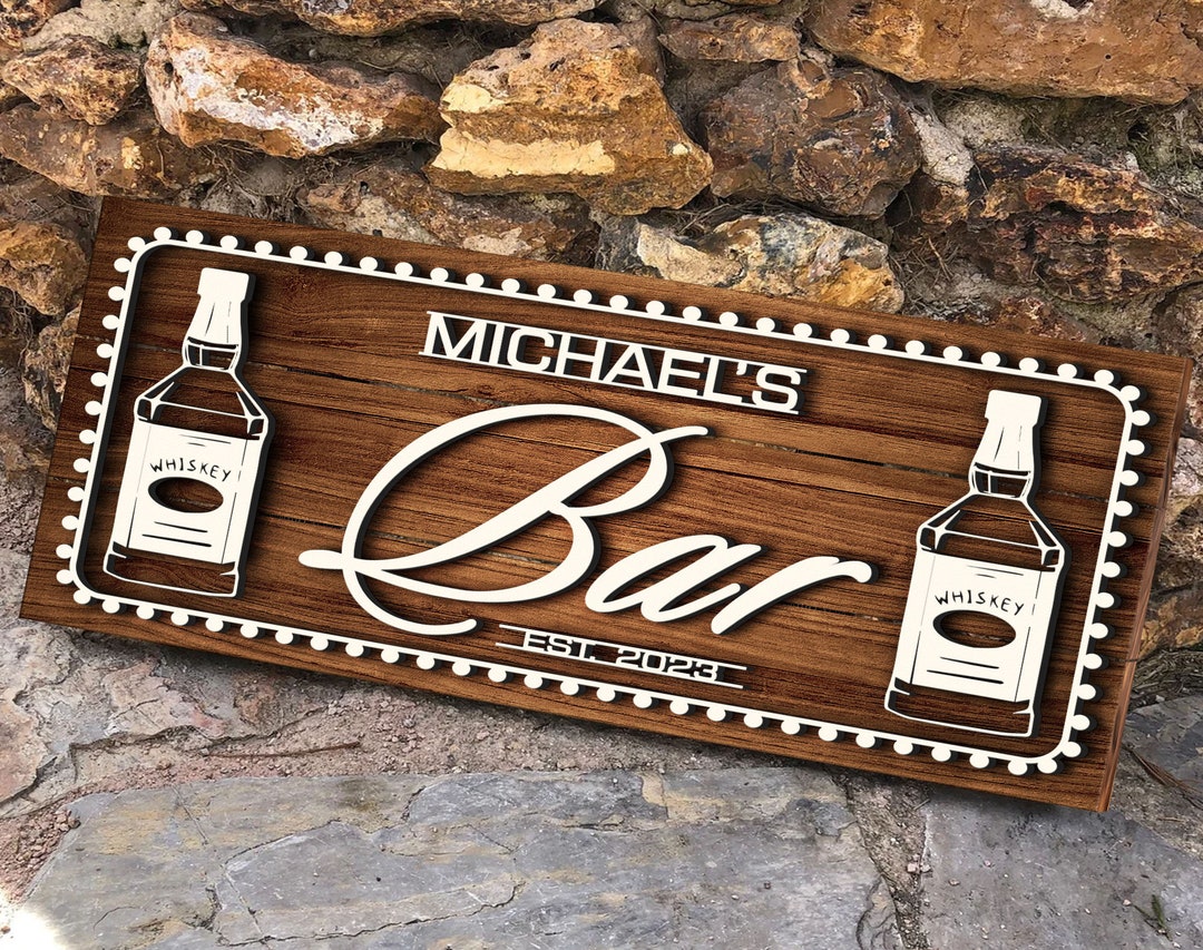 Custom Natural Wood Bar Sign, Personalized Pub Sign, Whiskey Bar Sign ...