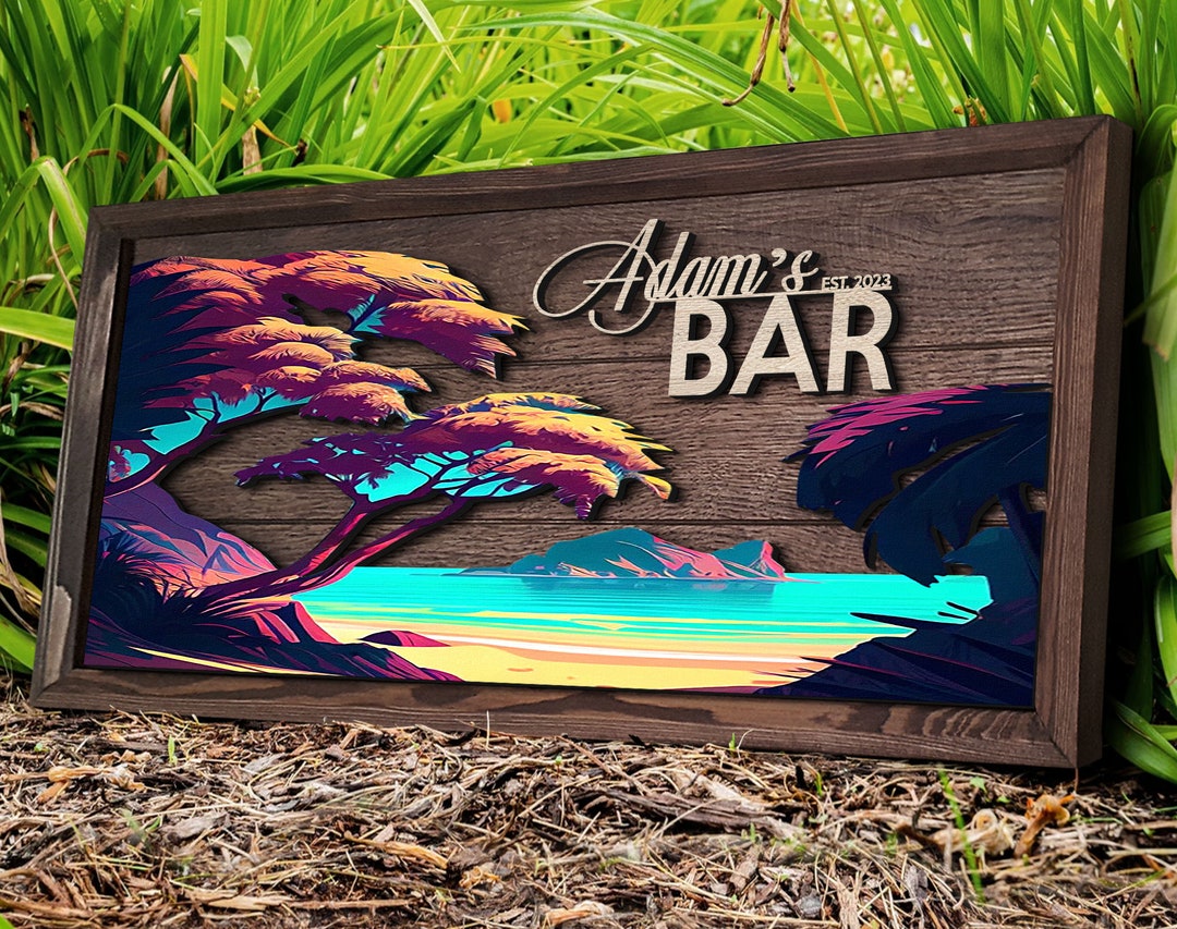 Personalized Handmade Oak Tree Bar Sign, Custom Wood Bar Sign, Bar and ...