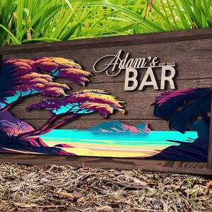 Personalized Handmade Oak Tree Bar Sign, Custom Wood Bar Sign, Bar and ...