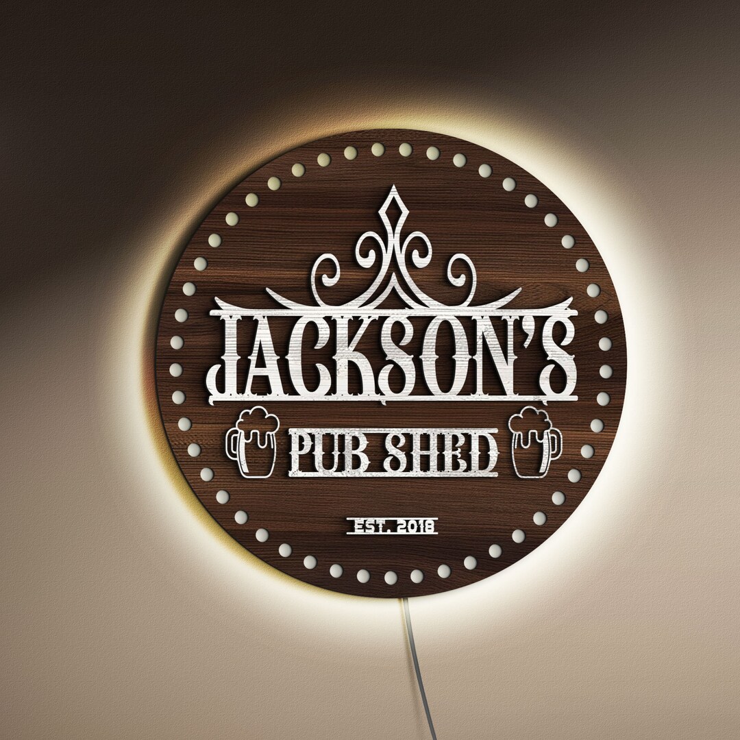Personalized LED Light Wooden Bar Sign Custom Embossed Round - Etsy