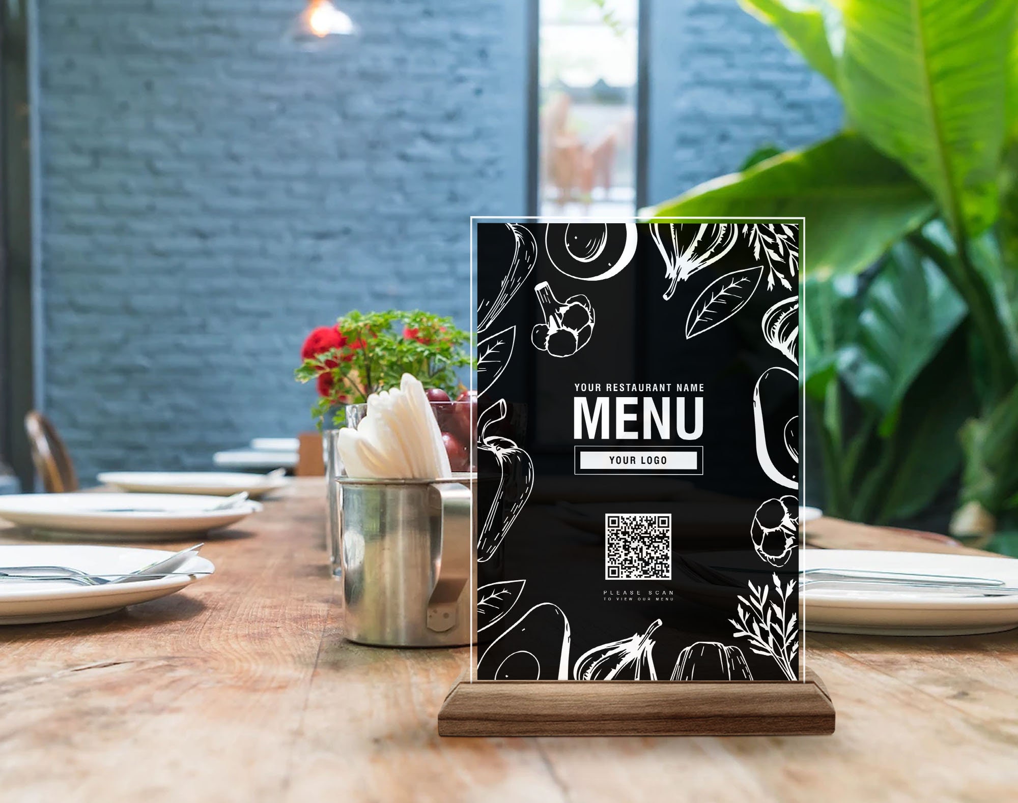 Custom Made QR Code Menu Sign Custom Natural Wood and Acrylic - Etsy