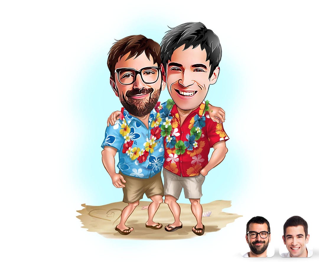 Custom Beach Lover Couple Cartoon Portrait,digital Download Cartoon ...