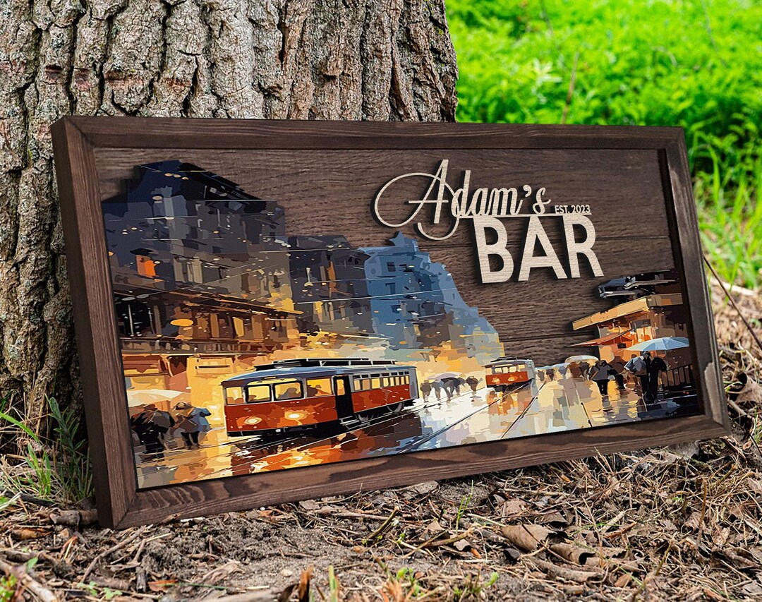 Personalized Handmade Oak Tree Bar Sign, Custom Wood Bar Sign, Bar and ...