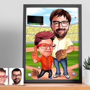 Personalized Father and Son Baseball Players Drawing, Family Baseball ...