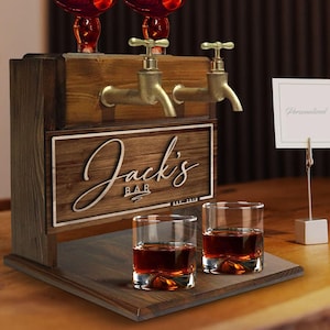 Personalized Embossed Named Wooden Double Faucet Whiskey Dispenser, Bar ...