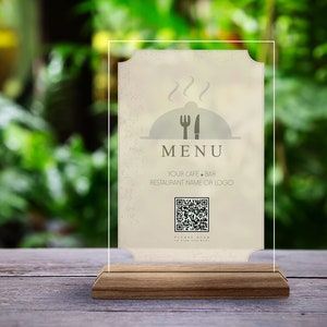 Custom Made QR Code Menu Sign, Custom Natural Wood and Acrylic ...