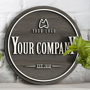 Personalized Wooden Logo Sign, Wooden Round Sign, Custom Wood Office ...