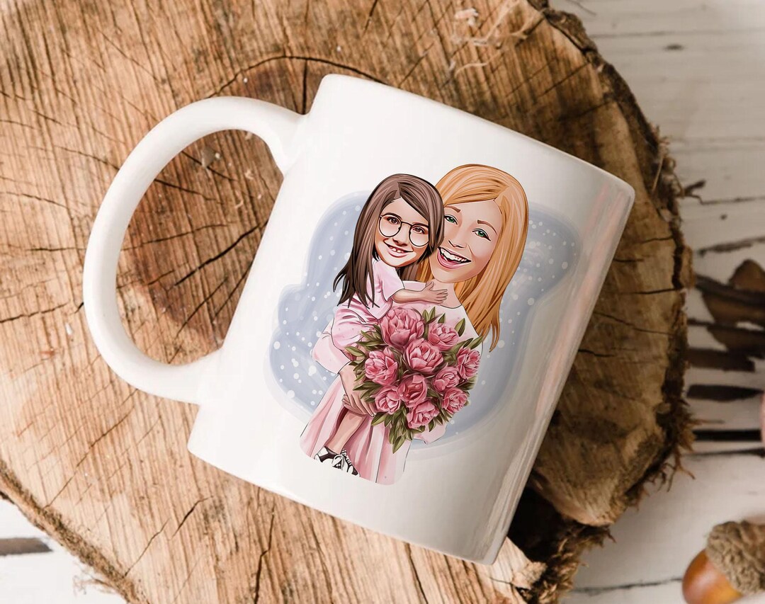 Personalized Coffee Mug With Caricature Mom and Daughter Portrait ...
