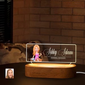 Personalized Cartoon LED Light Manager CEO Name Plate With Natural Wood ...