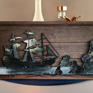 Handmade 3D Oak Tree Pirate Ship / Sailboat Wood Painting, Custom Wood ...