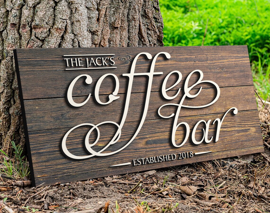 Personalized Coffee Bar Sign Wooden Sign Gift Custom Wood - Etsy