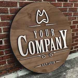 Personalized Wooden Logo Sign, Wooden Round Sign, Custom Wood Office ...