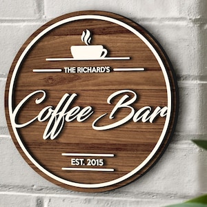 Personalized Coffee Bar Coffee Shop Sign Round Wooden Sign - Etsy