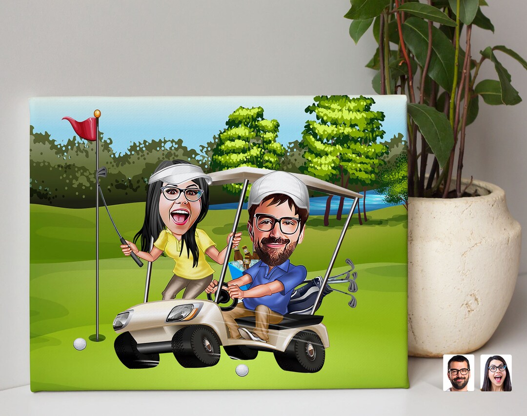 Personalized Cartoon Golfer Couple Drawing, Custom Cartoon Drawing ...