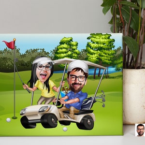 Personalized Cartoon Golfer Couple Drawing, Custom Cartoon Drawing ...