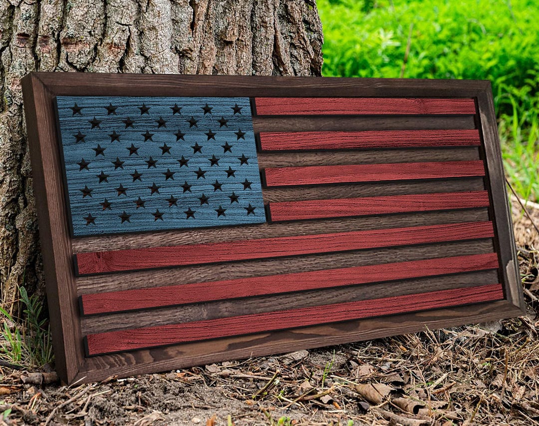 Handmade Oak Tree USA Flag Wood Painting, Custom Wood Wall Art, Wooden ...