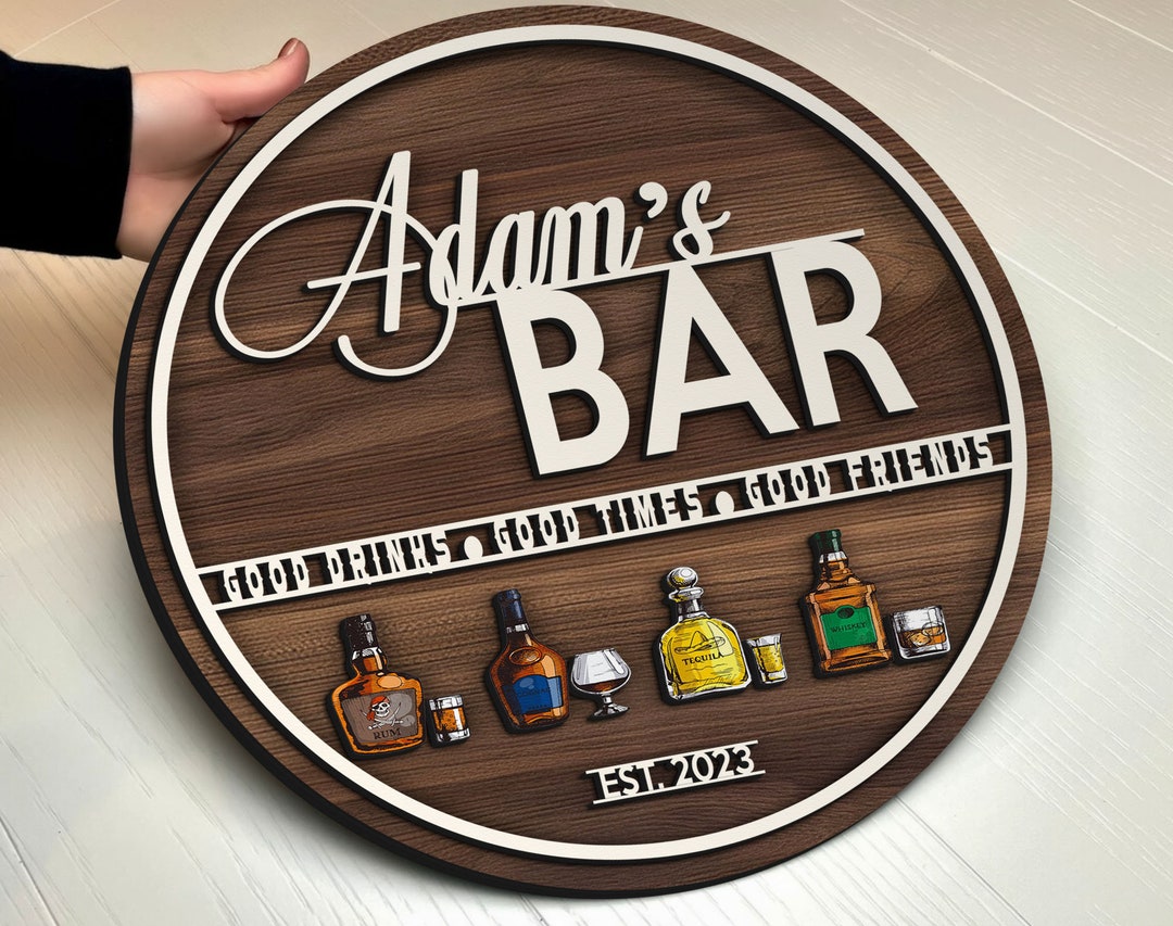 Personalized Bar Sign, Round Wooden Sign, Whiskey Bar Decor, Custom ...