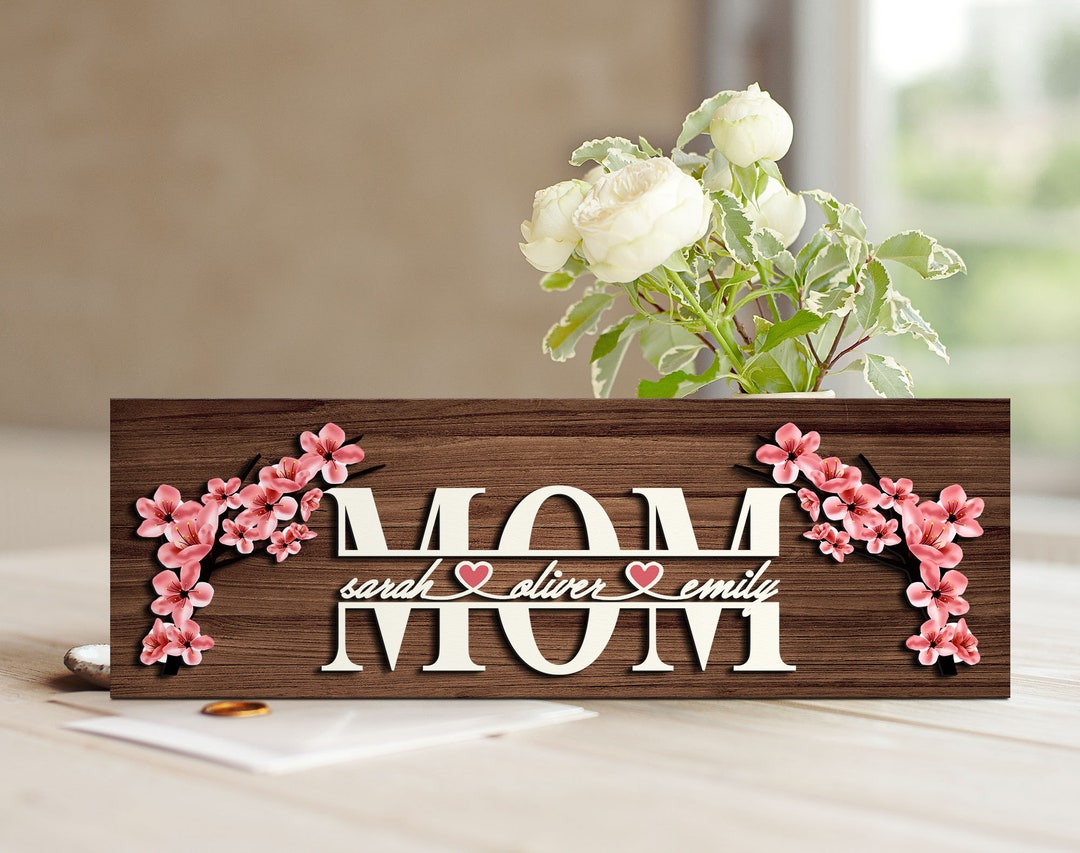 Personalized Embossed Wood Mom Sign, Gift for Mom, Custom Gift for Mom ...