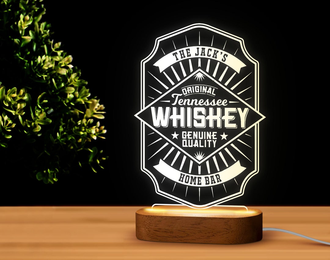Personalized LED Whiskey Home Bar Night Light Sign With Natural Wood ...