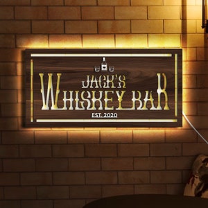 Personalized LED Light Wooden Bar Sign Custom Embossed Wood - Etsy