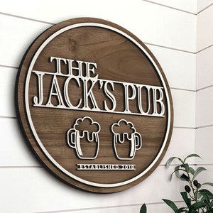 Personalized Bar Sign, Round Wooden Sign, Custom Wood Sign, Home Bar ...