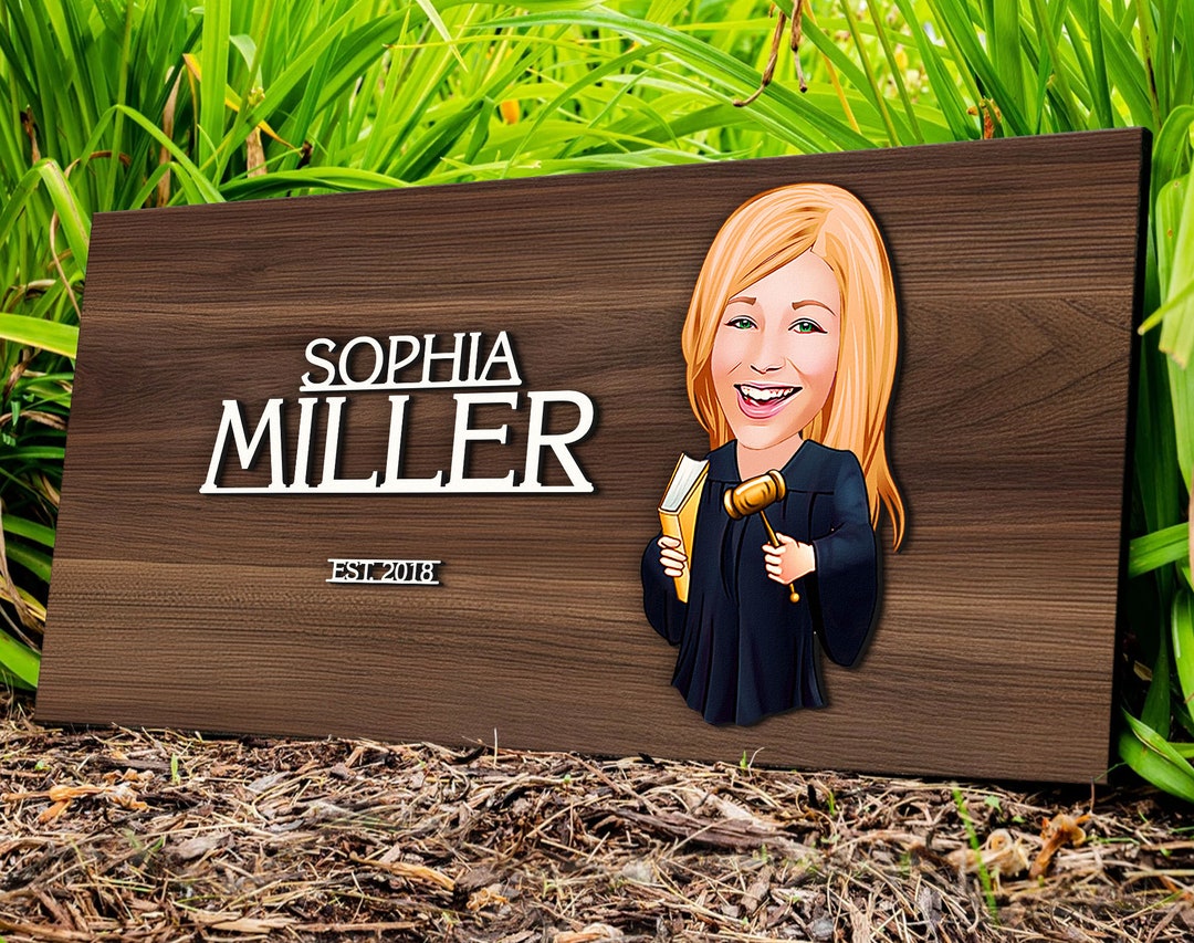 Personalized 3D Wooden Name Cartoon Judge Sign, Custom Caricature ...